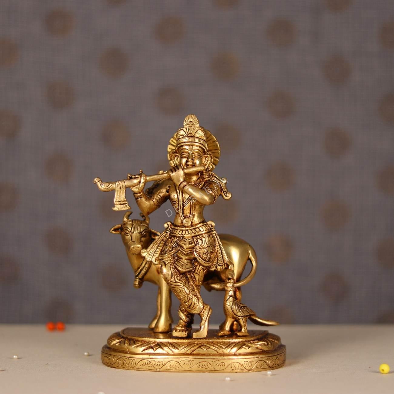 buy this brass krishna idol height 8 inch - devsabha